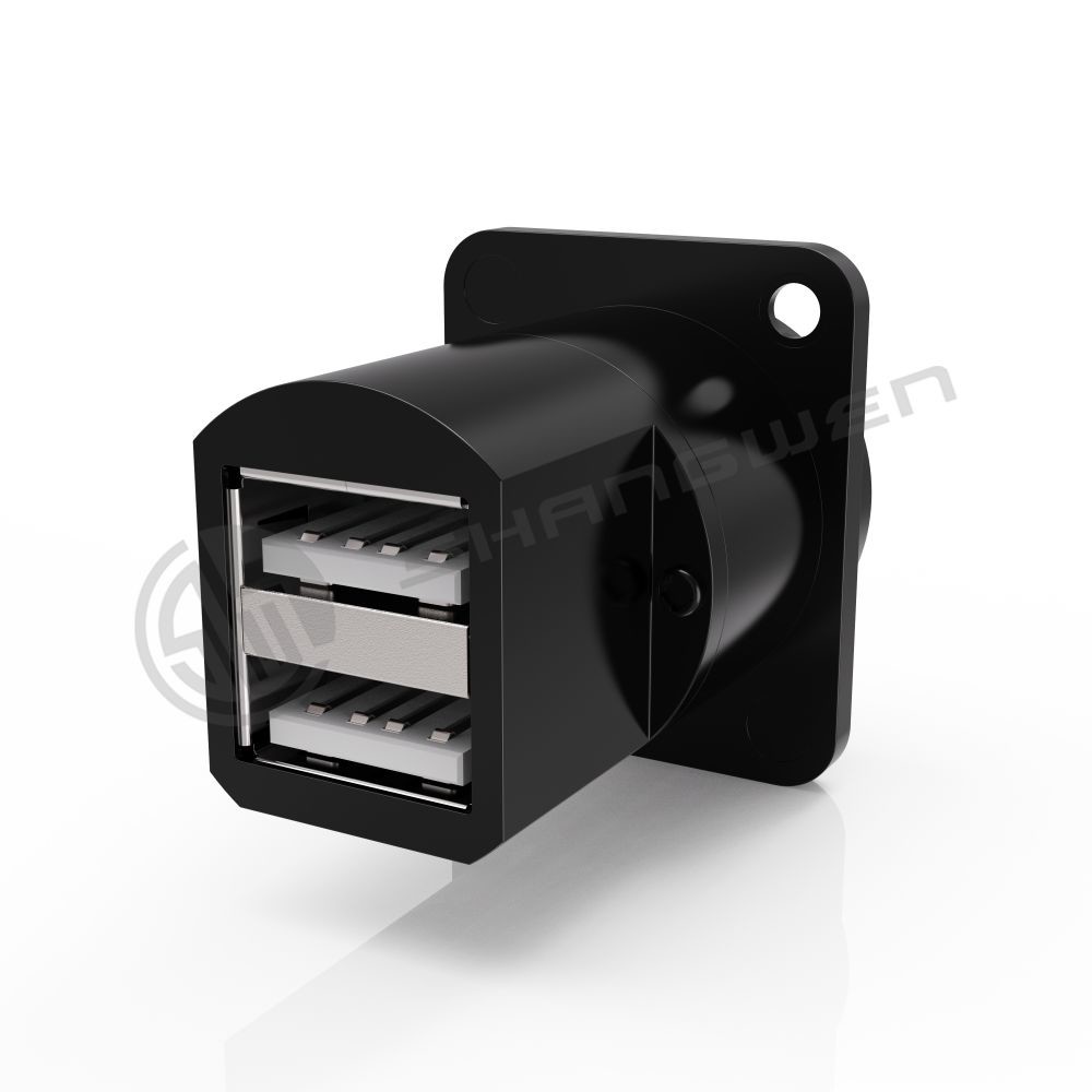 Ip65 Waterproof USB Connector Panel Mount Double Port 4 Pin Data Cable ...