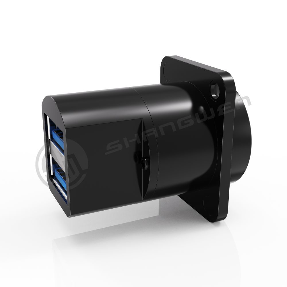 Conector de montaje de panel de doble puerto A prueba de agua 9 pines ...