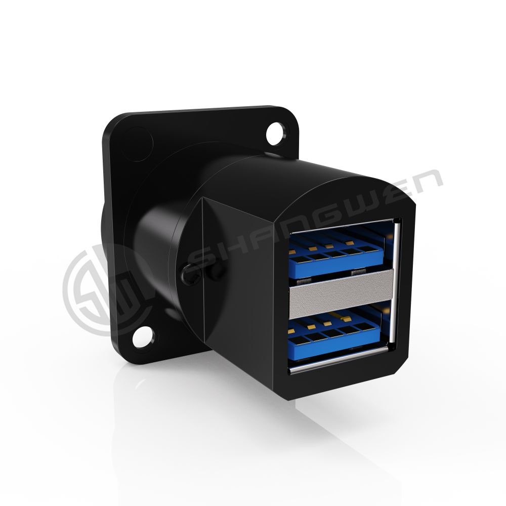 Conector de montaje de panel de doble puerto A prueba de agua 9 pines ...