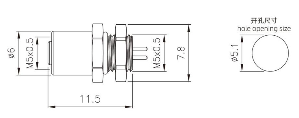 M5 Female Front Mount Socket Solder Screw M5*0.5 3/4pin 20A IP67 PCB