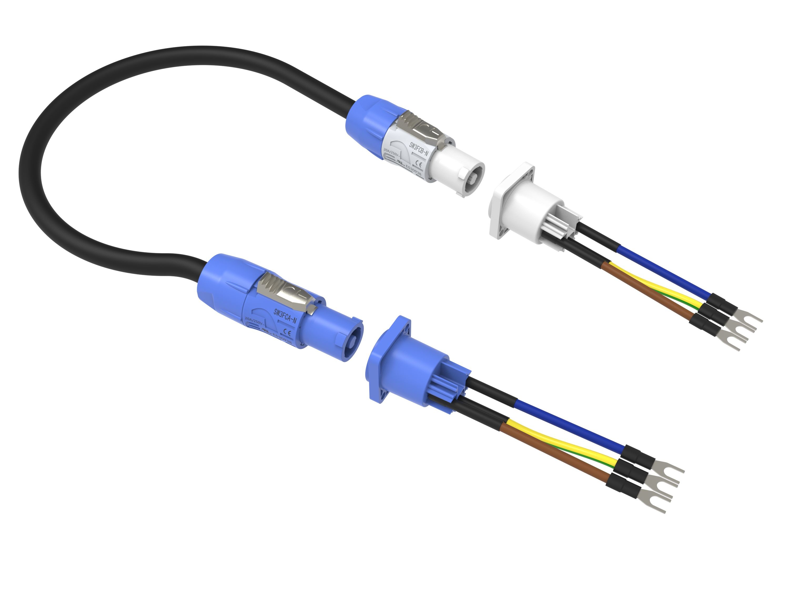 IP44 3pin indoor Circular powercon male socket Blue Connector for LED ...