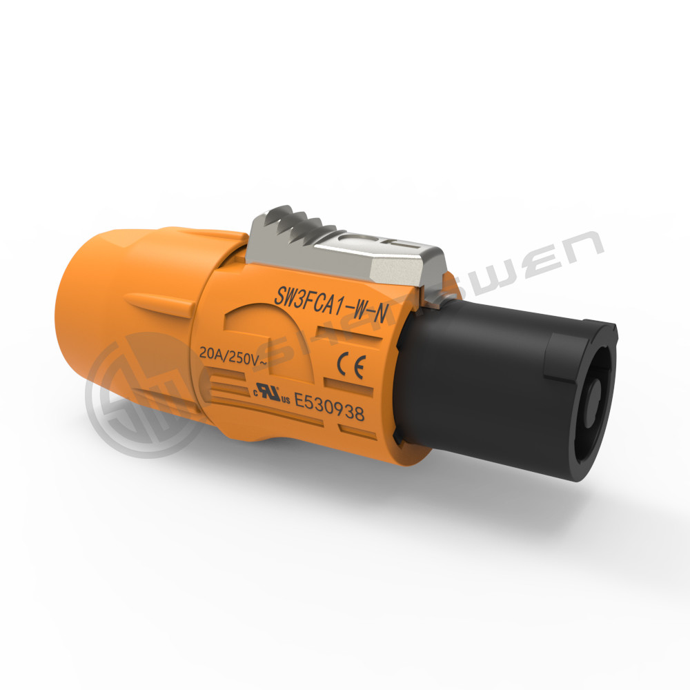 Outdoor Use Yellow 3-Pin Female Power Connector Secure Locking ...