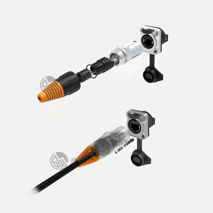 Ruggedized Ethernet Chassis Connector Lockable IP65 RJ45 Connector