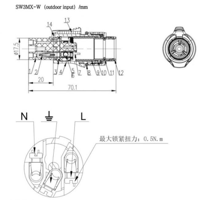Industrial Male And Female Power Connector Waterproof Ip65 Outdoor
