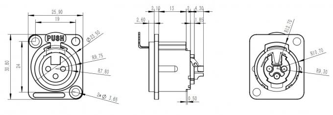 Outdoor XLR 3 Pin Connector D Mounting Female Connector Socket IP40