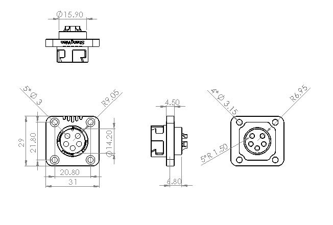 M19 IP67 Power Connector Multiple 5 Pin Socket Connector Waterproof RoHS